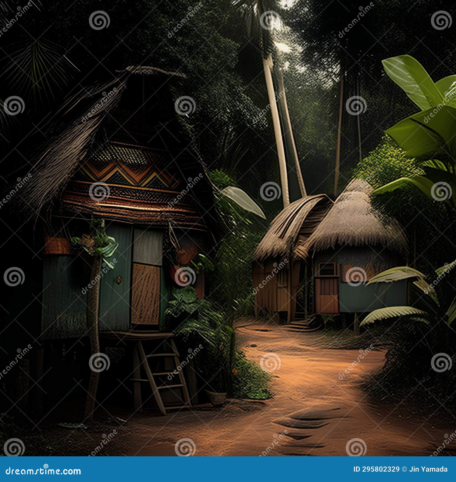 Huts in the Jungle of Borneo, Sabah, Malaysia Stock Illustration ...