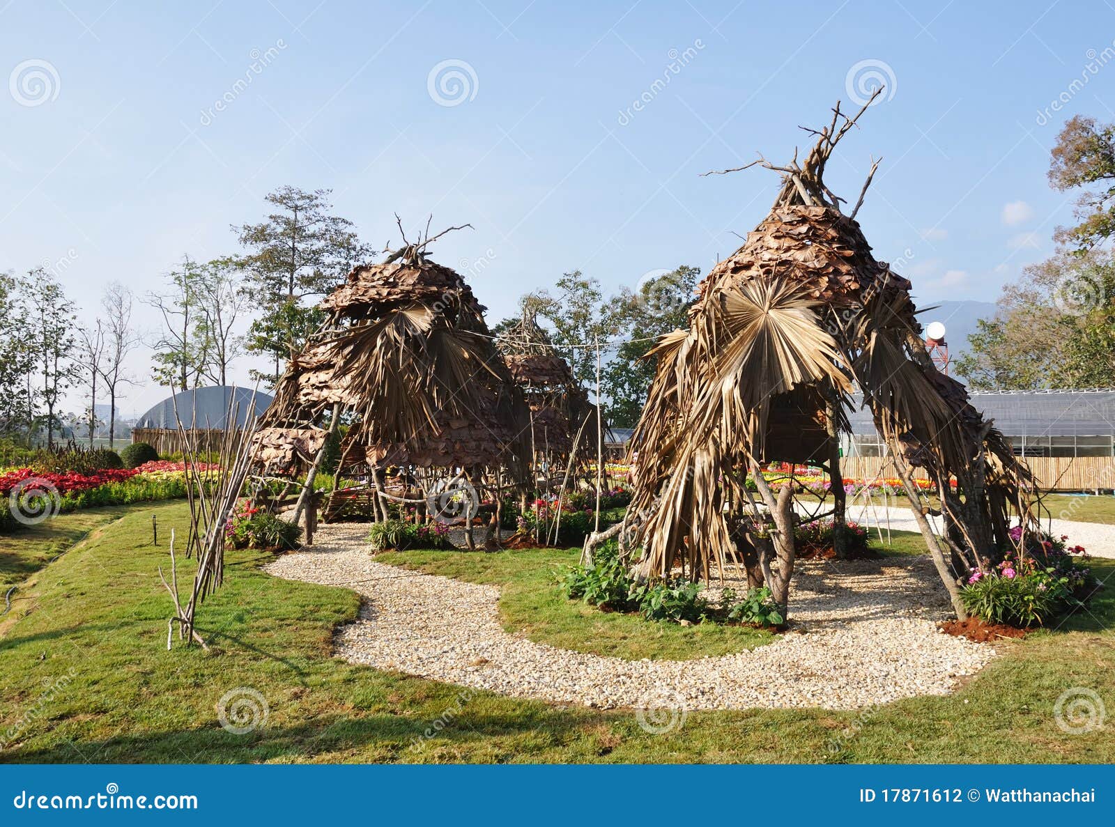 Huts made of twigs. stock photo. Image of path, wood - 17871612