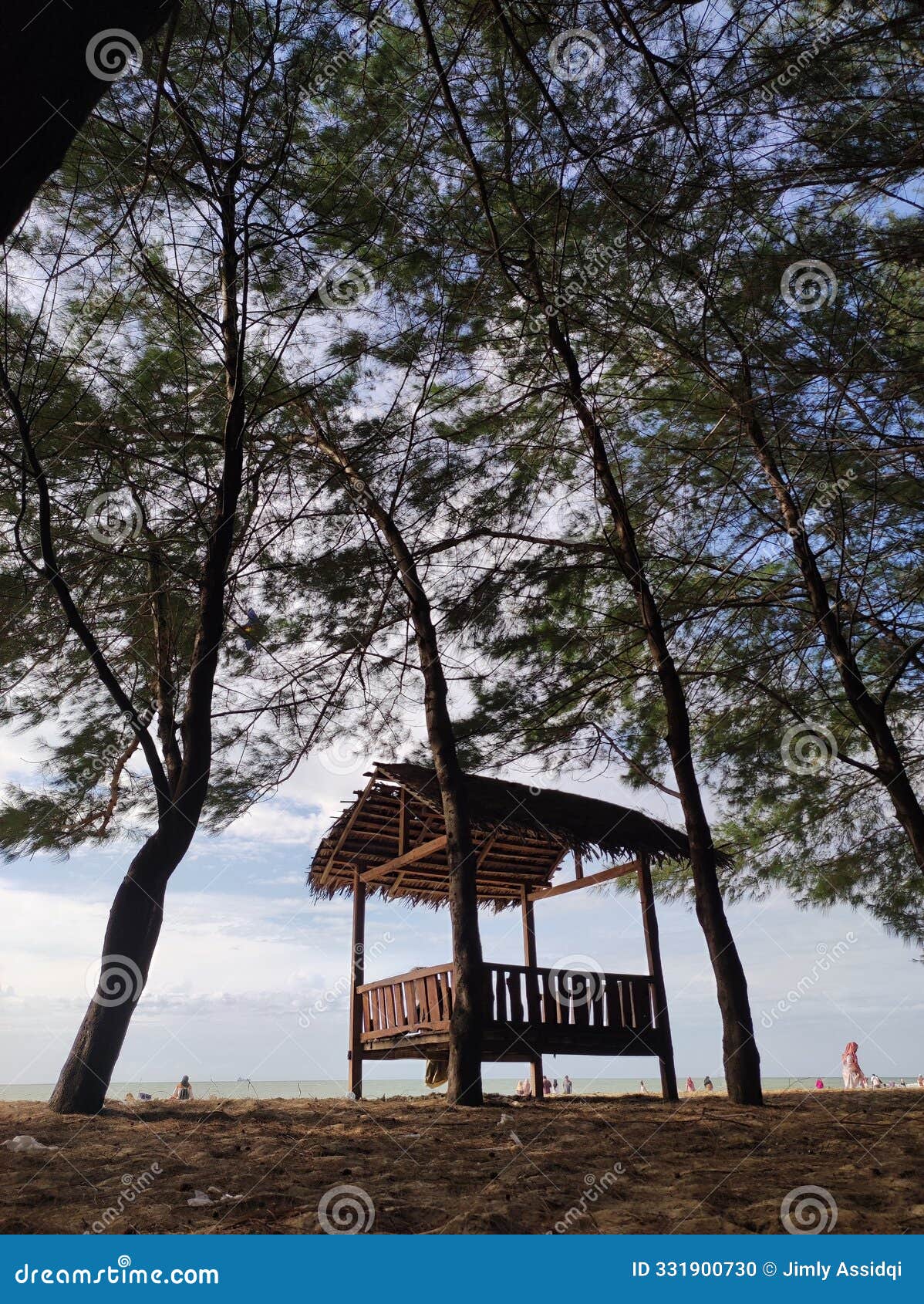 Huts and Pine Trees on a Beautiful Beach Stock Photo - Image of trees ...