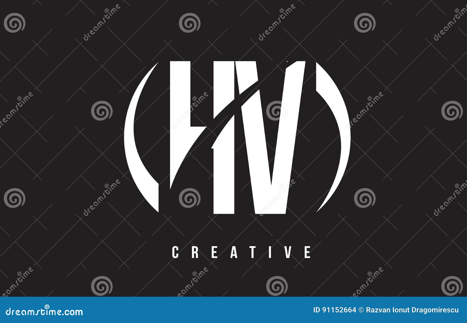 HV H V White Letter Logo Design with Black Background. Stock Vector ...