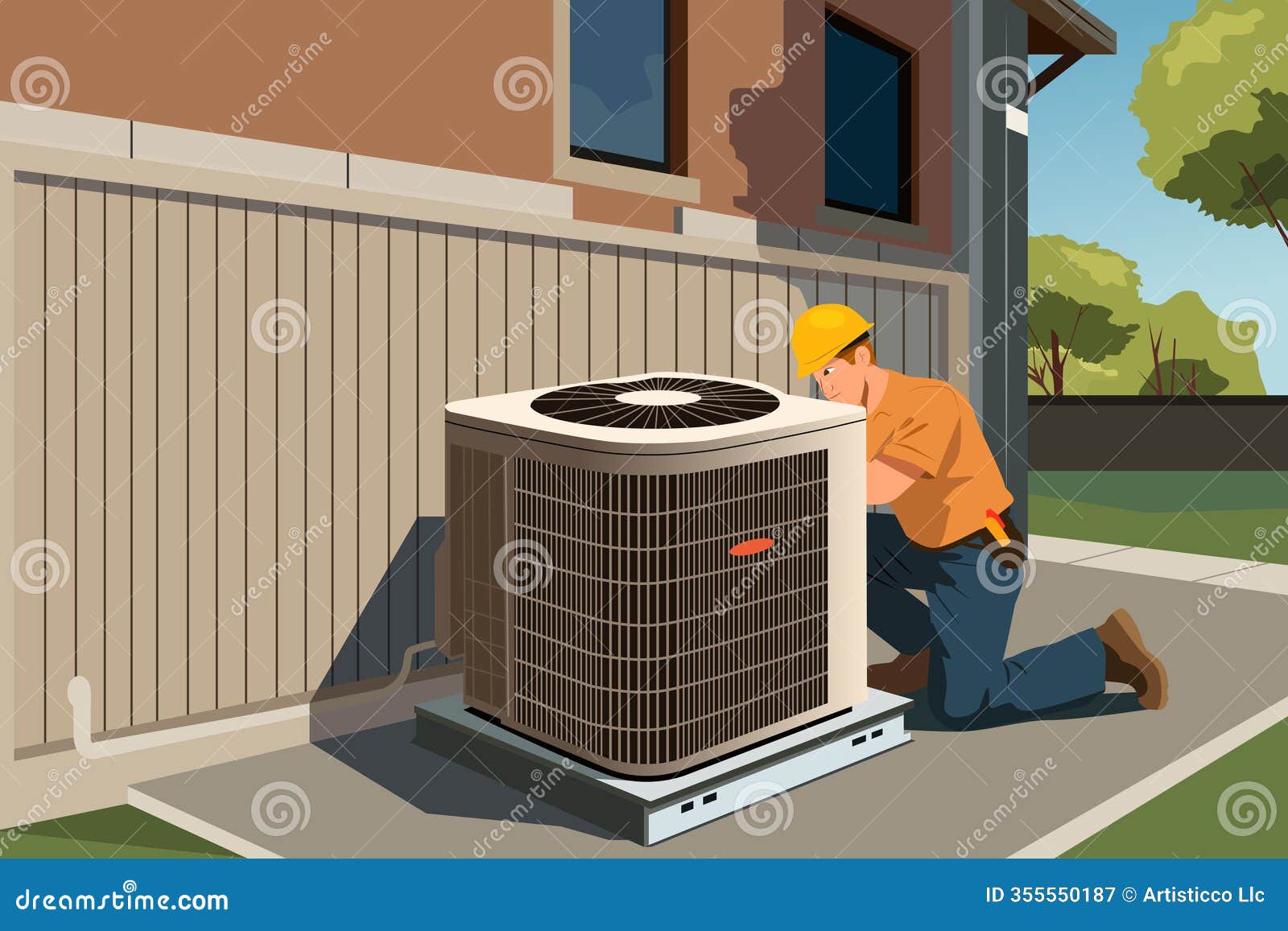 HVAC Air Conditioning Worker Technician Working Vector Illustration ...