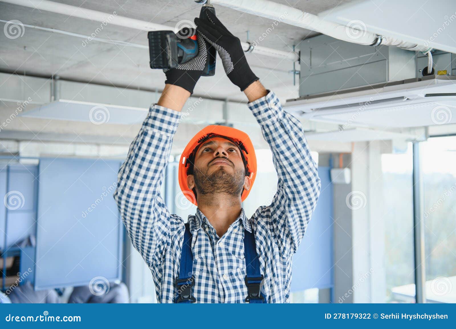 Hvac Indian Worker Install Ducted Pipe System for Ventilation and Air ...