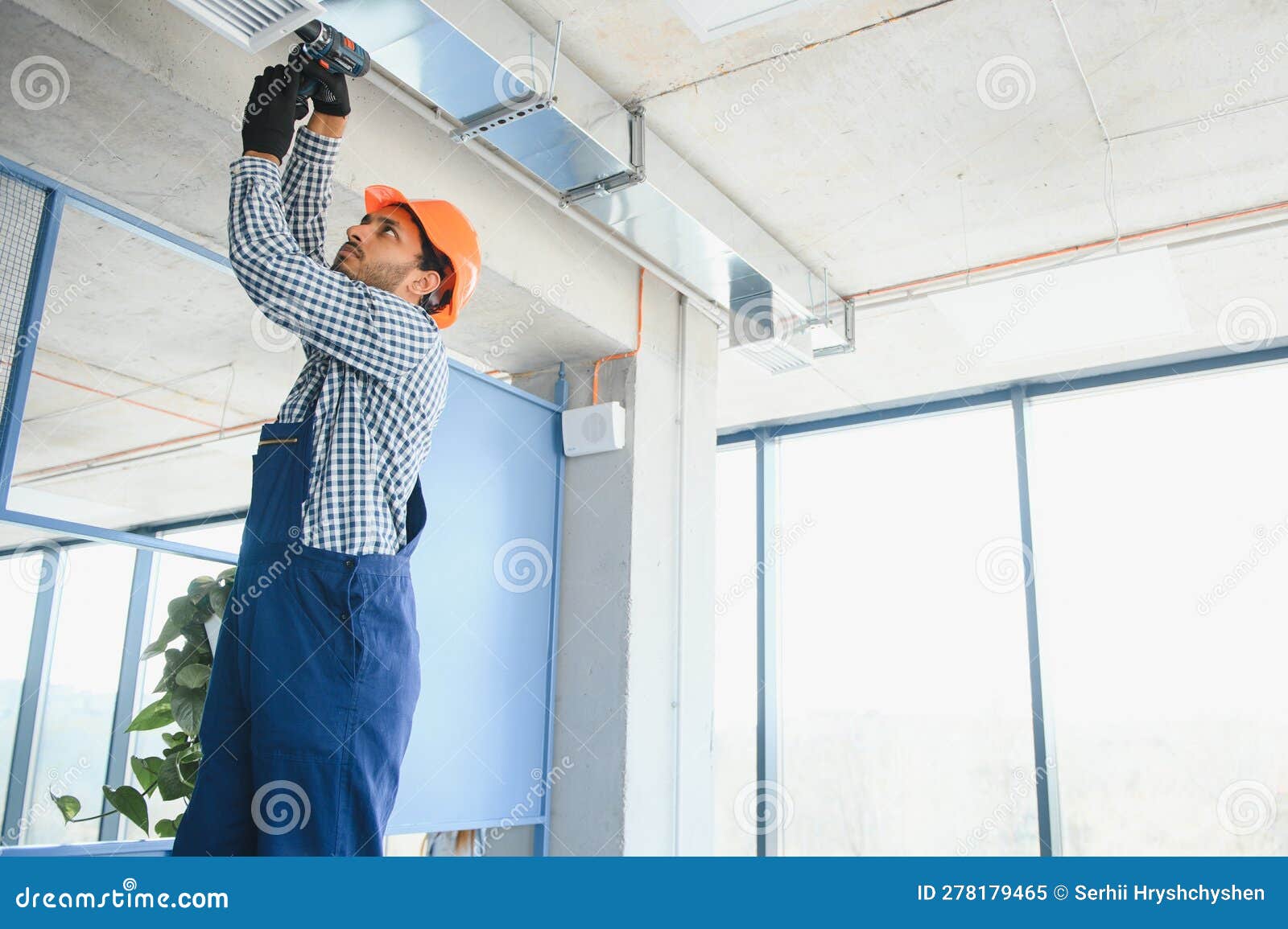 Hvac Indian Worker Install Ducted Pipe System For Ventilation And Air ...