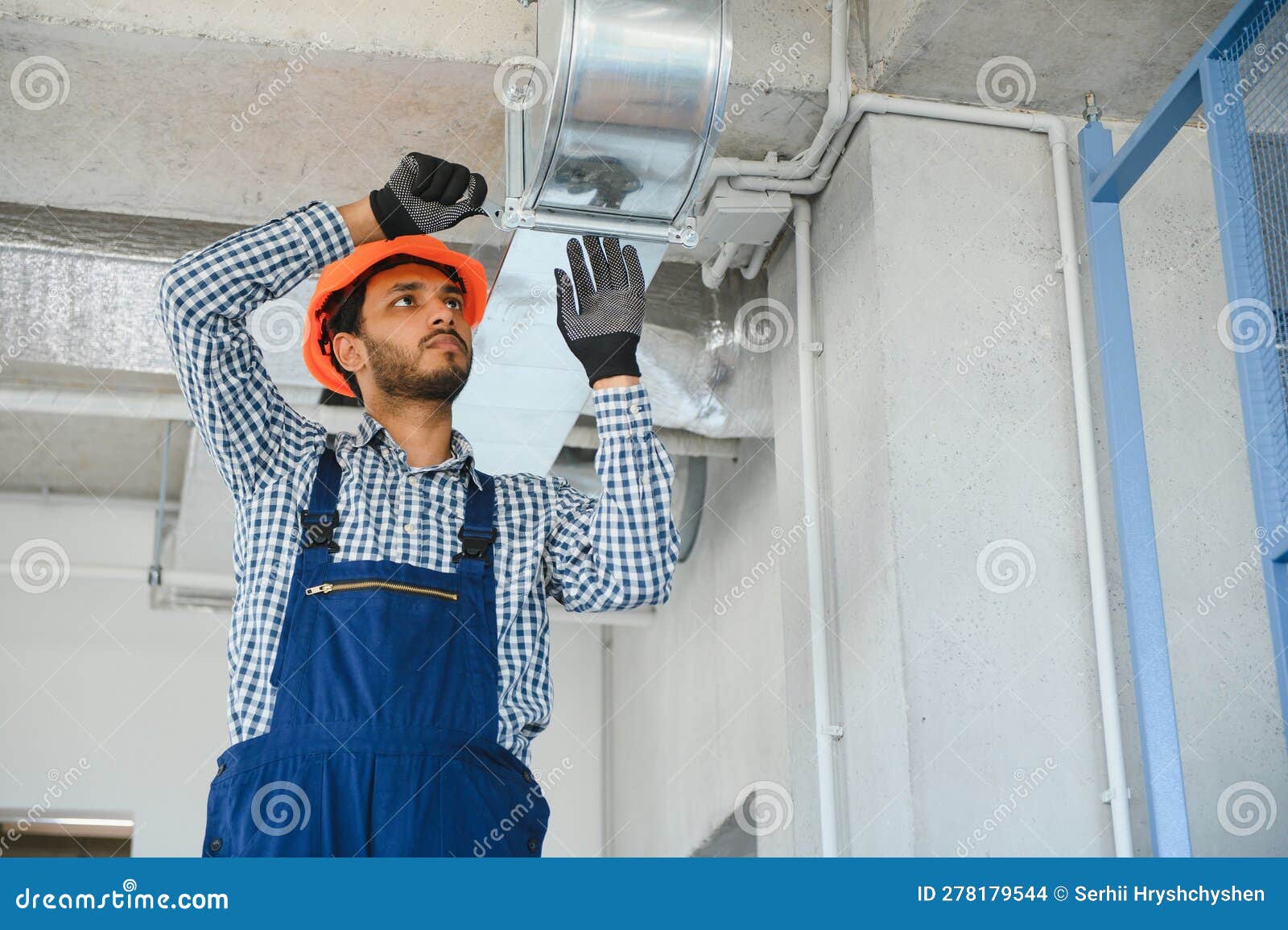 Hvac Indian Worker Install Ducted Pipe System For Ventilation And Air ...