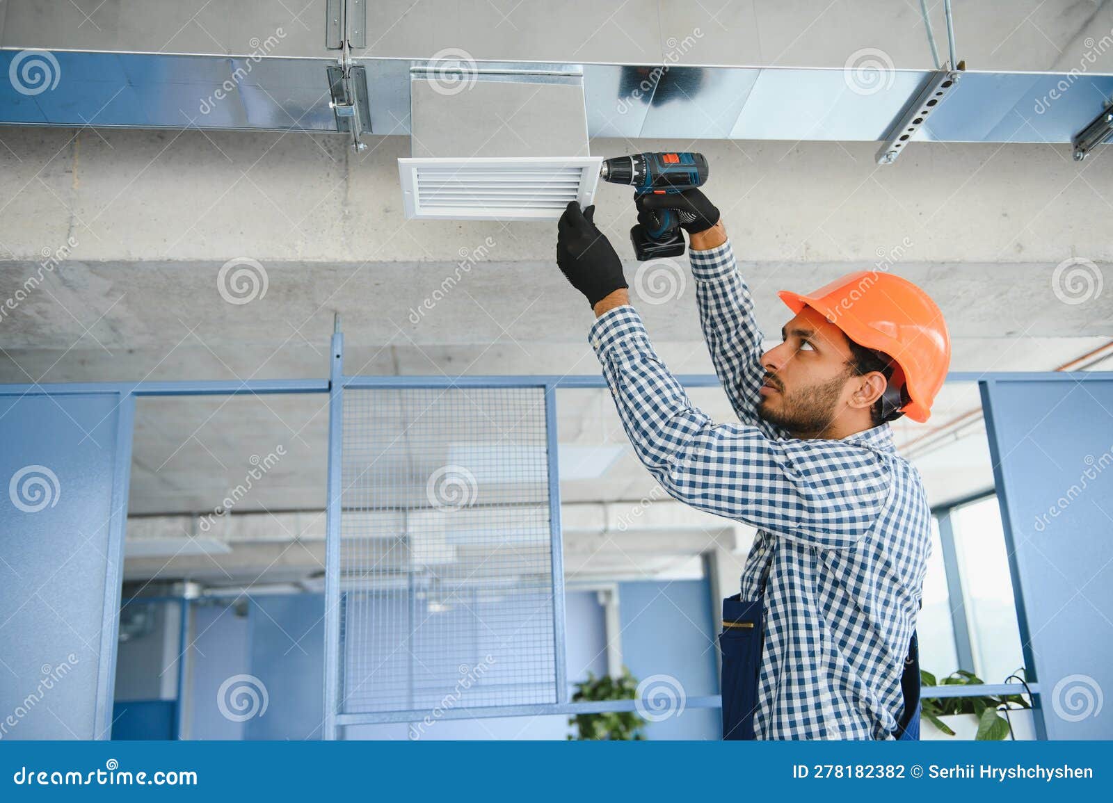 Hvac Indian Worker Install Ducted Pipe System For Ventilation And Air ...