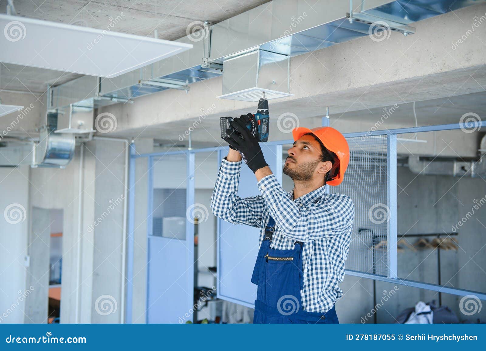 Hvac Indian Worker Install Ducted Pipe System for Ventilation and Air ...