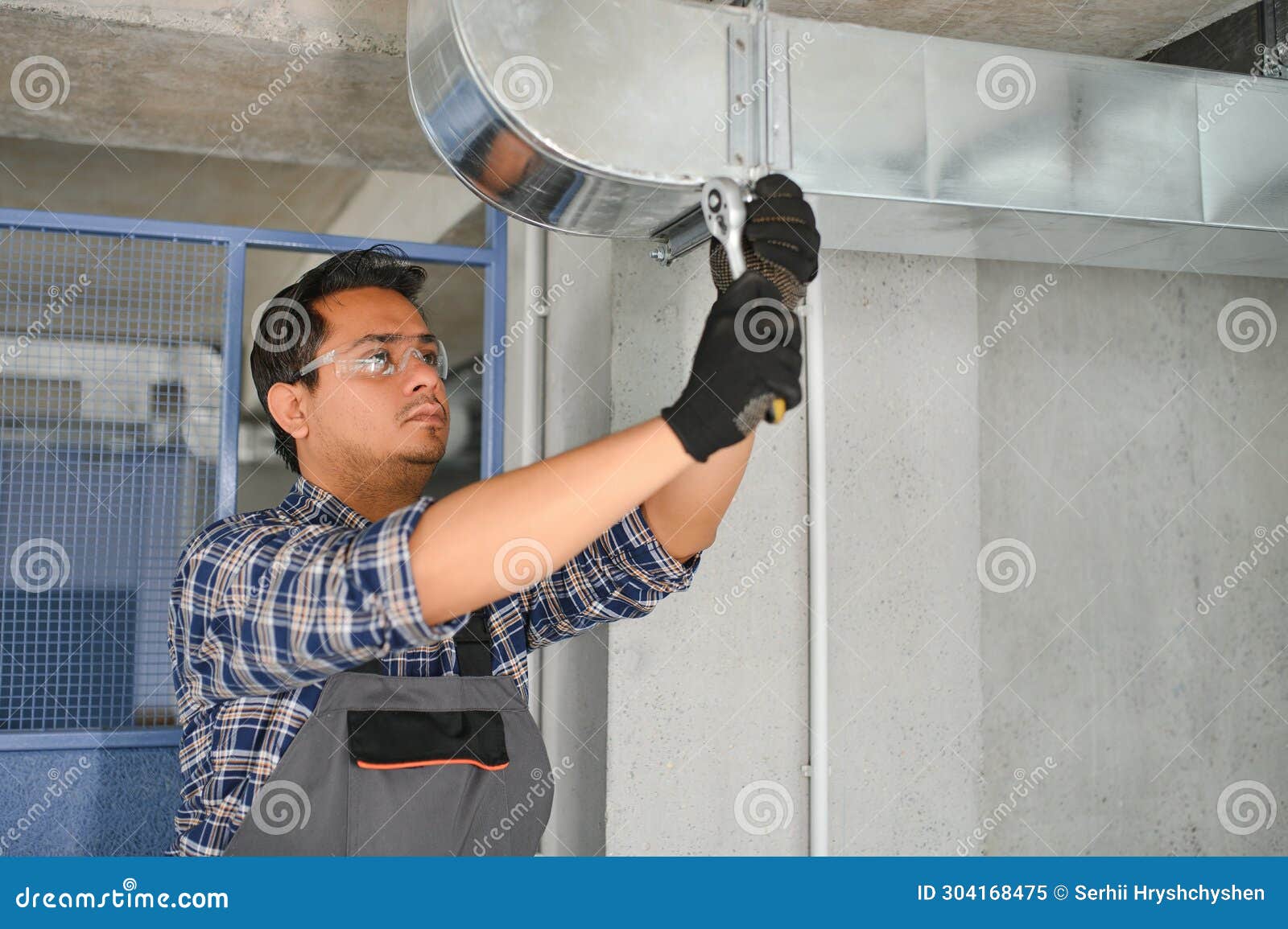 Hvac Indian Worker Install Ducted Pipe System for Ventilation and Air ...