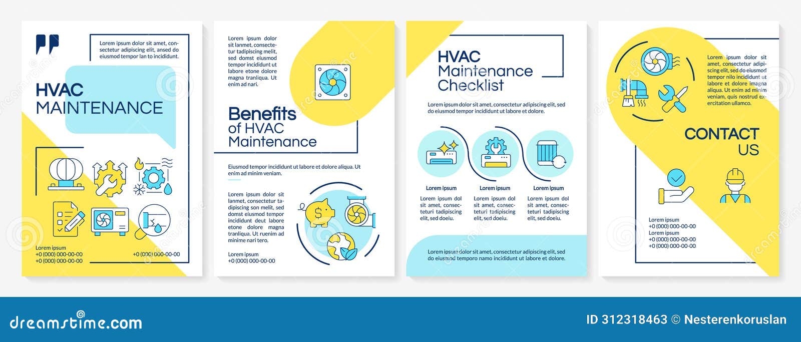 HVAC Maintenance Blue and Yellow Brochure Template Stock Vector ...