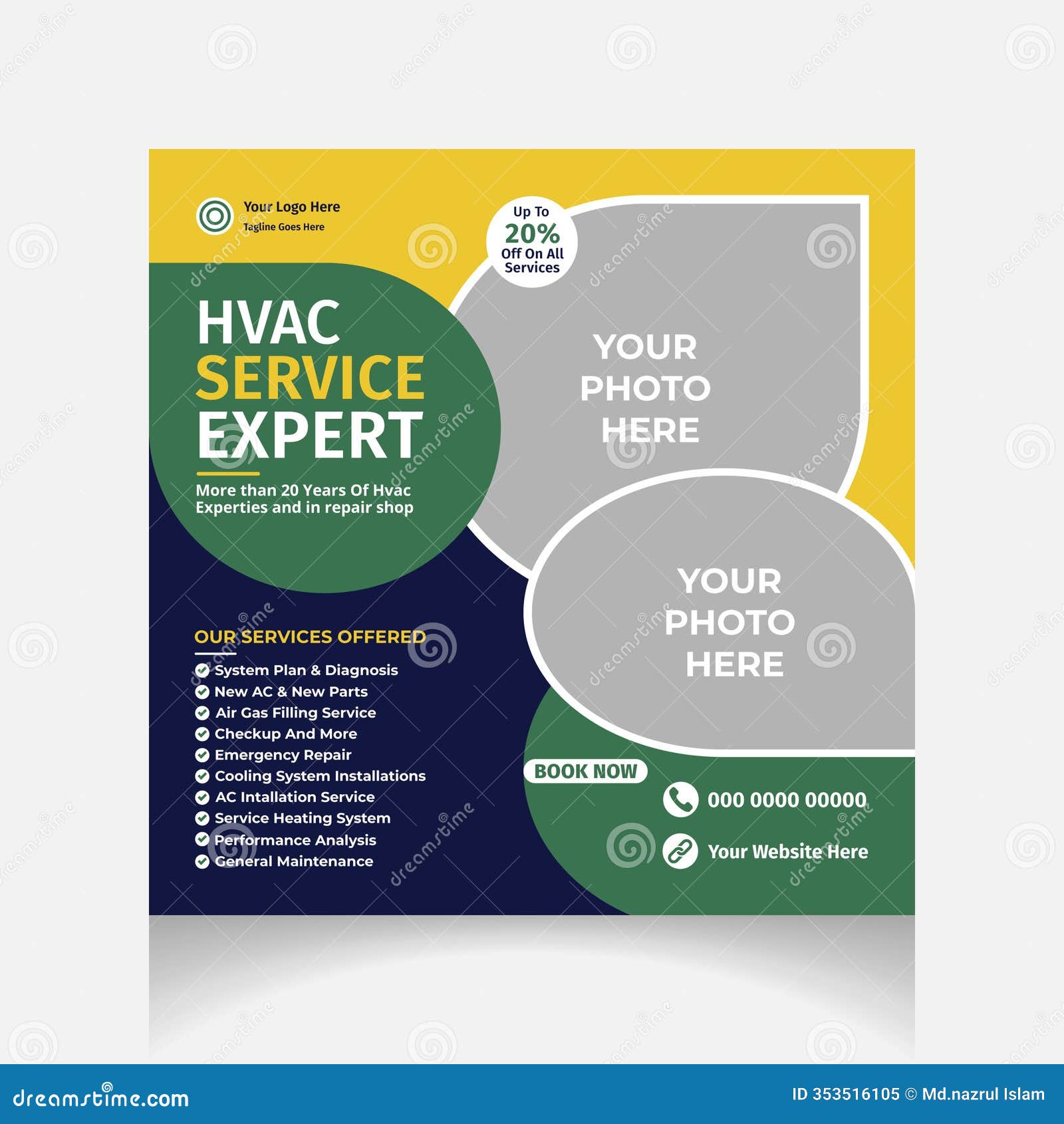 HVAC Repair and Maintenance Social Media Post Stock Illustration ...