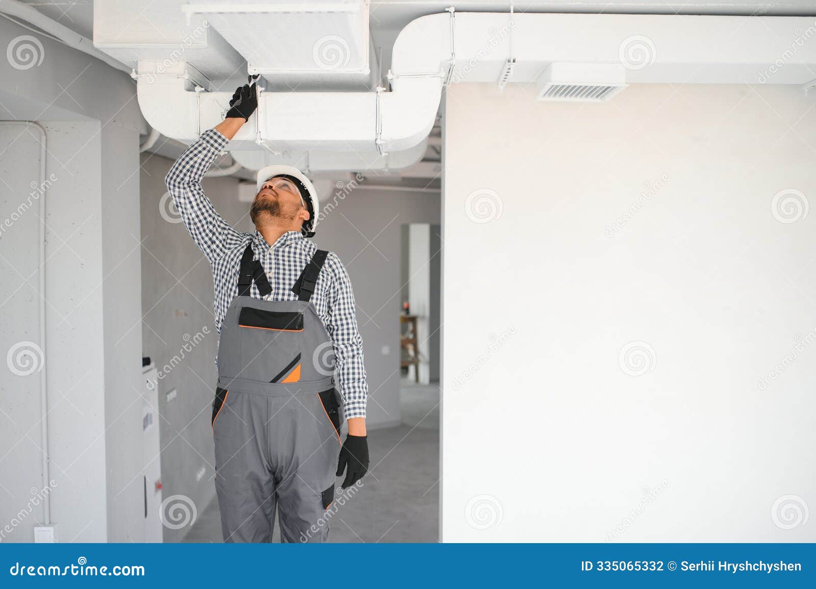 Hvac Services Indian Worker Install Ducted Pipe System for Ventilation ...