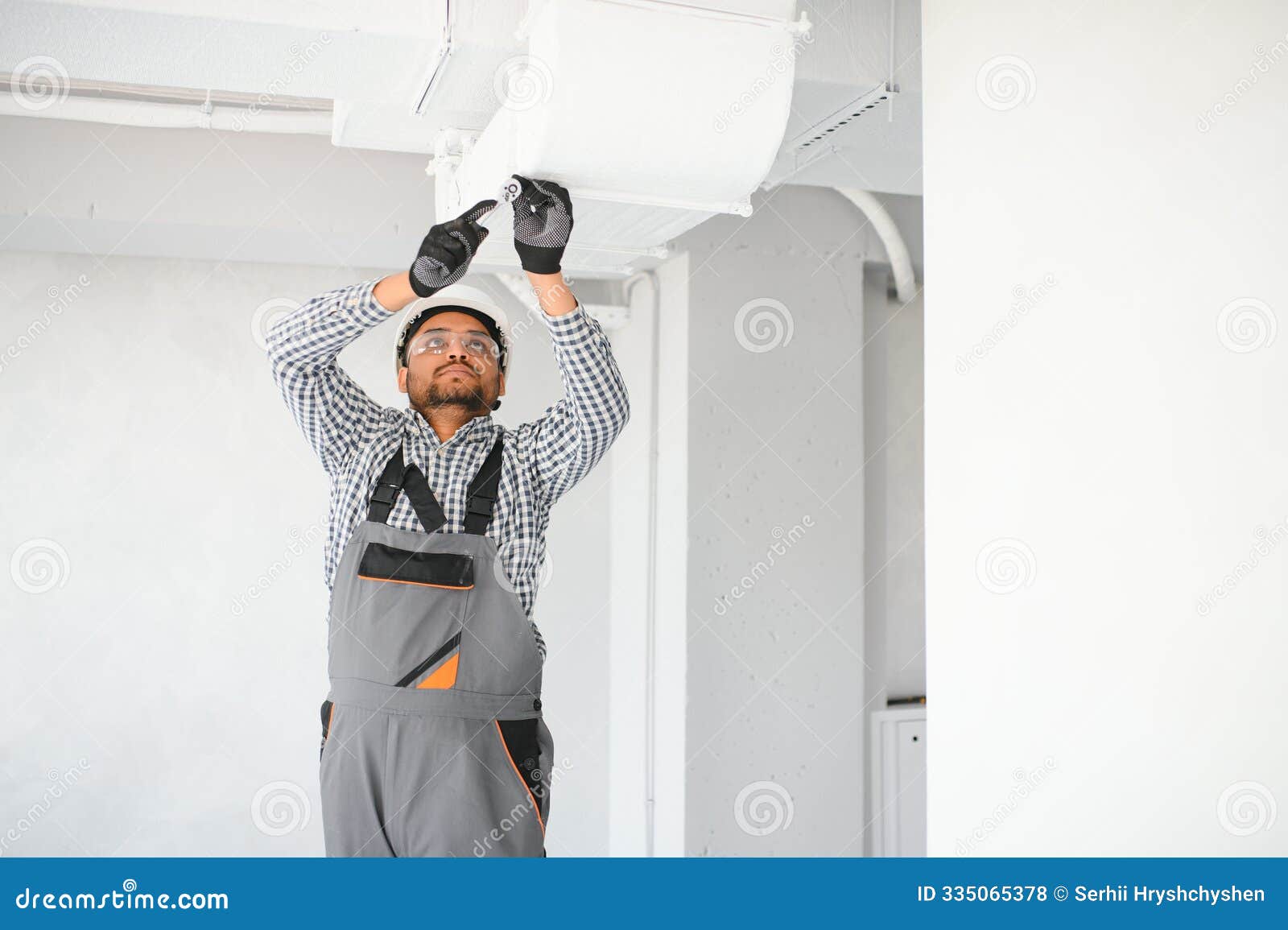 Hvac Services Indian Worker Install Ducted Pipe System for Ventilation ...