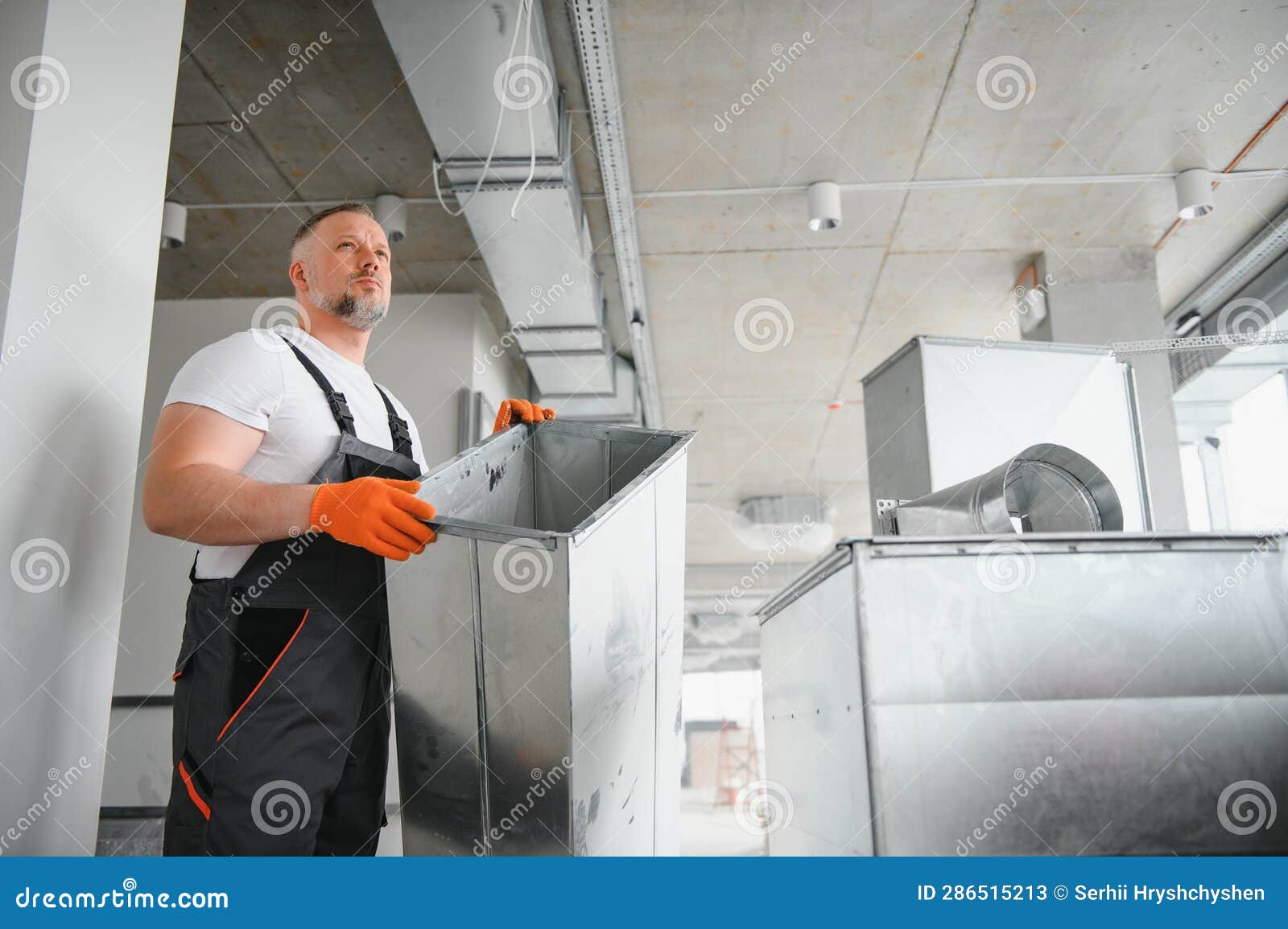 Hvac Services - Worker Install Ducted Pipe System For Ventilation And ...