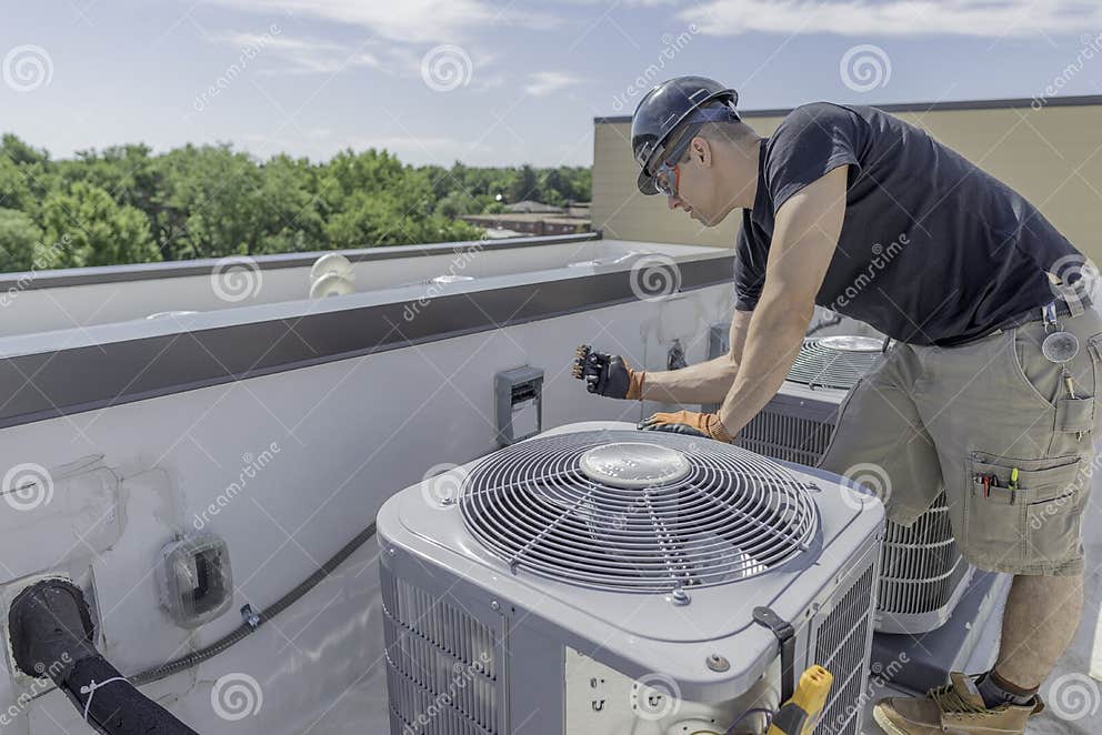 Hvac tech and breaker stock image. Image of conditioner - 153740631