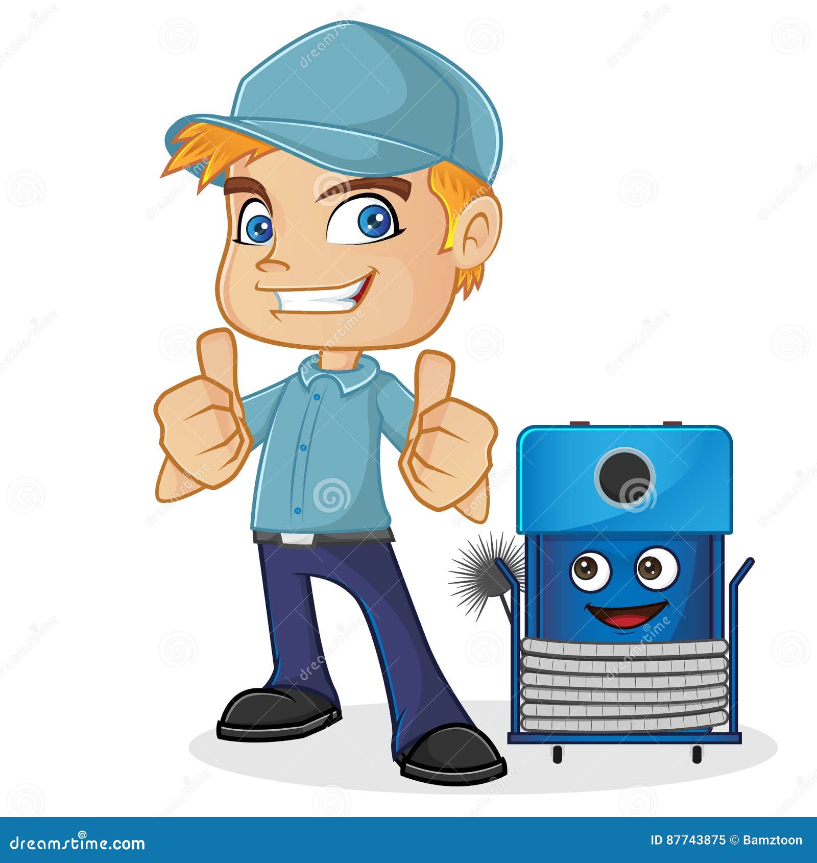 HVAC Technician Holding Cleaning Machine Cartoon Vector | CartoonDealer ...