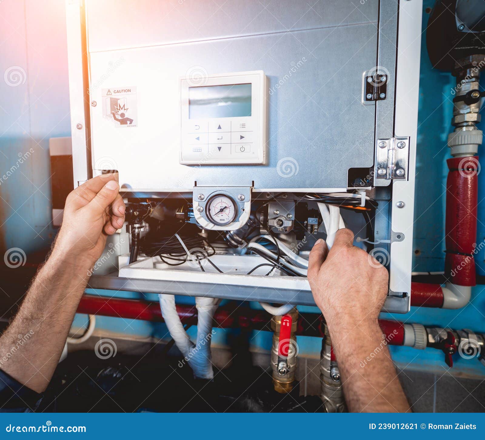 HVAC Technician Servicing Home Heating and Cooling System Stock Image ...