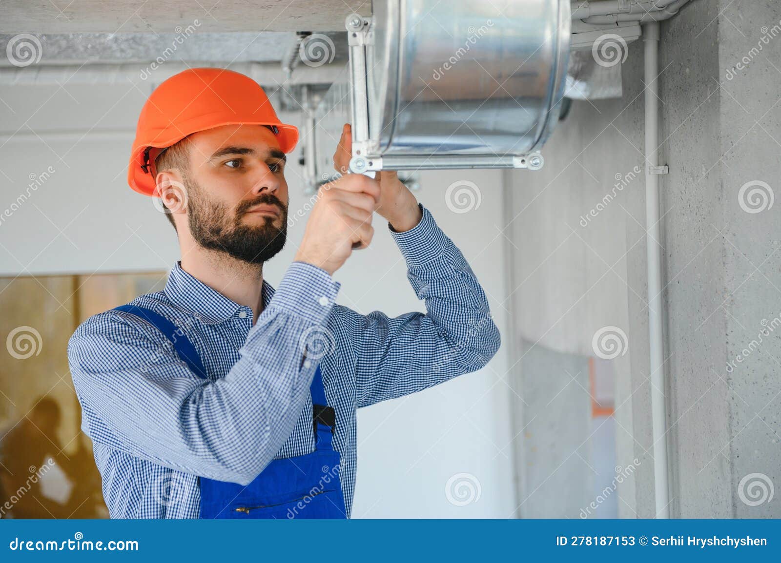 Hvac Worker Install Ducted Pipe System For Ventilation And Air ...