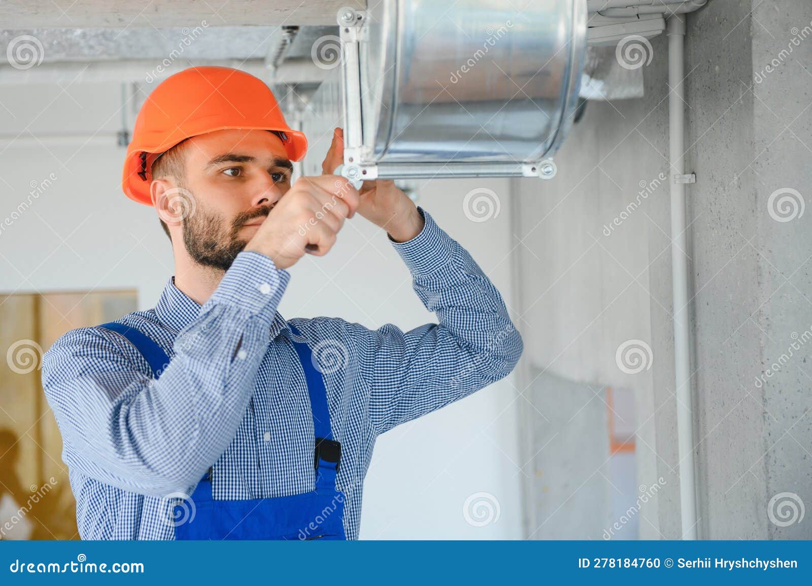 Hvac Worker Install Ducted Pipe System for Ventilation and Air ...