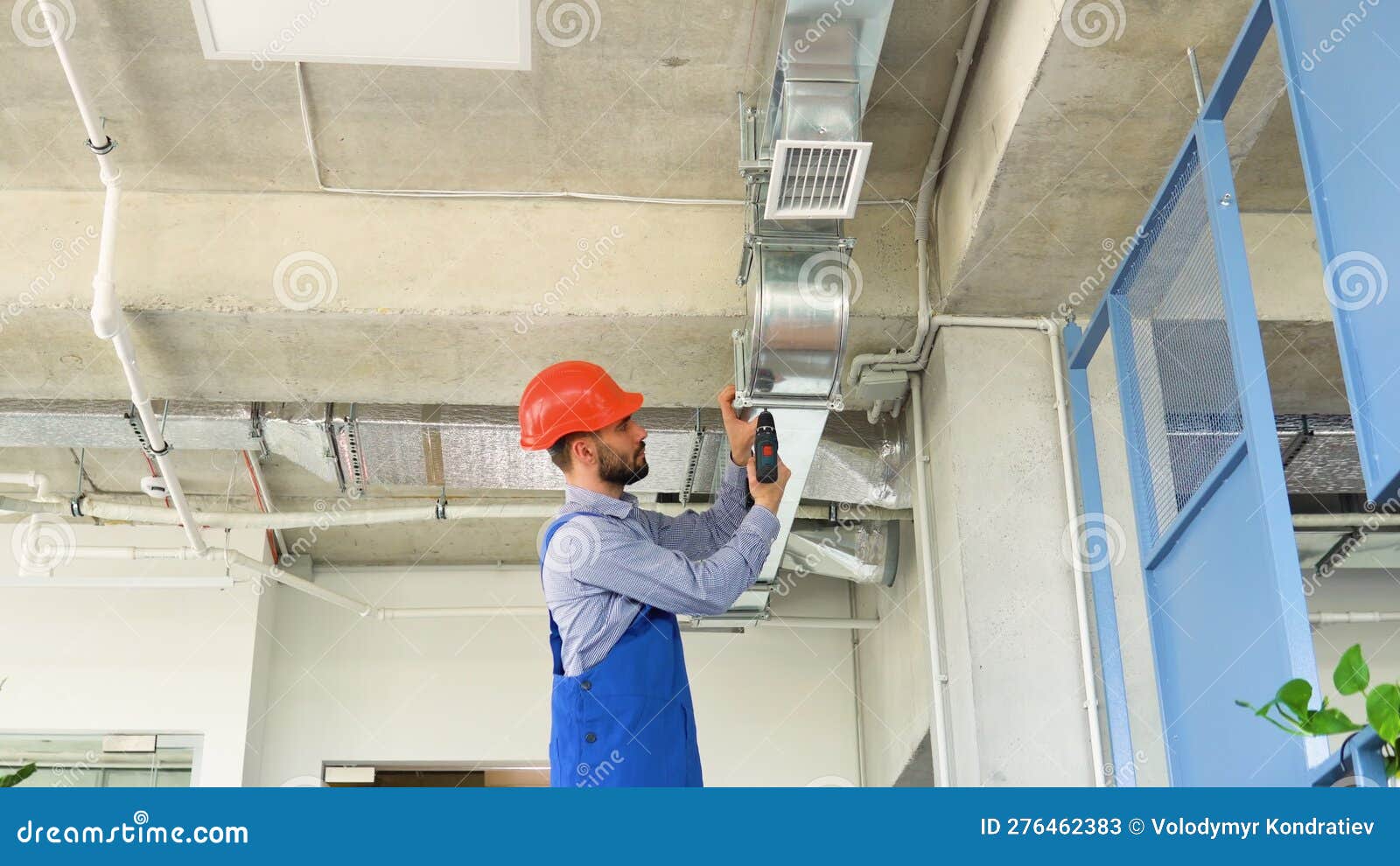 Hvac Worker Install Ducted Pipe System for Ventilation and Air ...