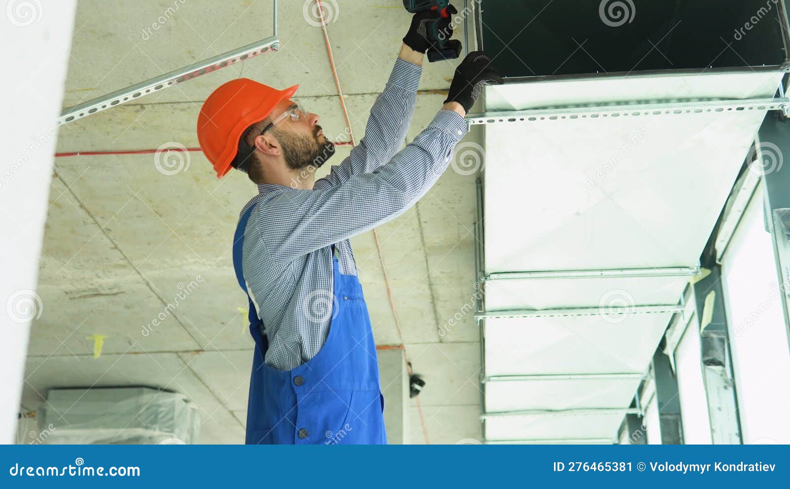 Hvac Worker Install Ducted Pipe System for Ventilation and Air ...