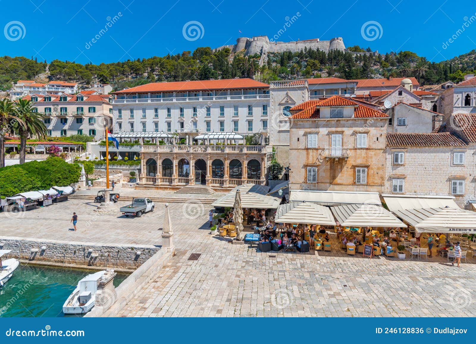 Hvar, Croatia, July 29, 2020: People are Strolling at Waterfront ...
