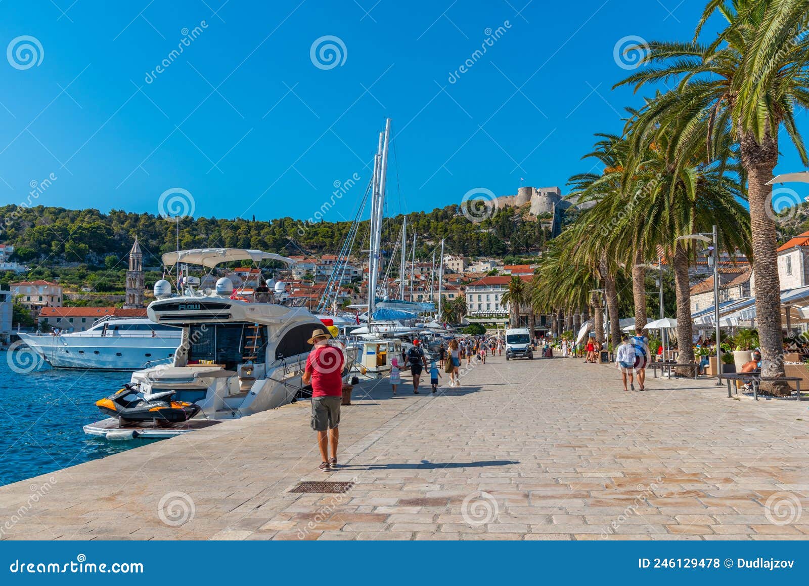 Hvar, Croatia, July 29, 2020: People are Strolling at Waterfront ...