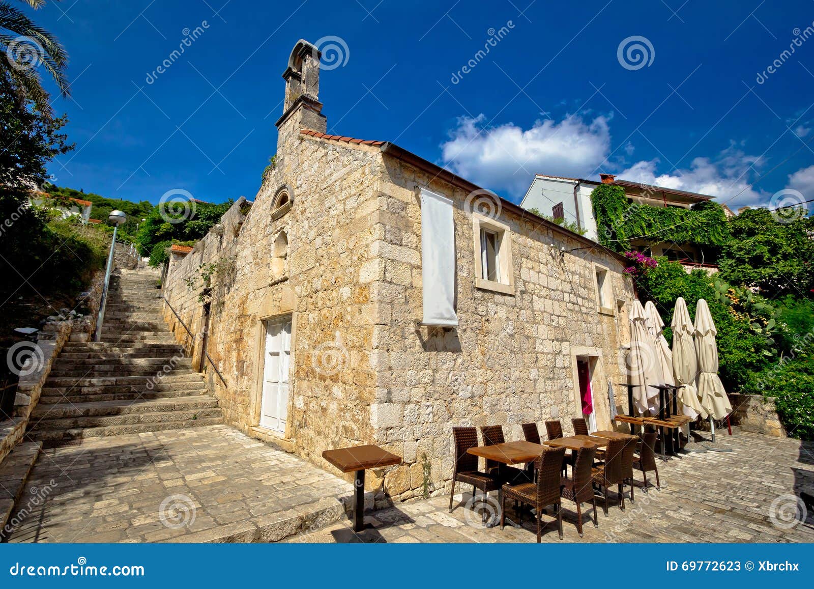 Hvar Old Stone Church and Antic Steps Stock Image - Image of medieval ...
