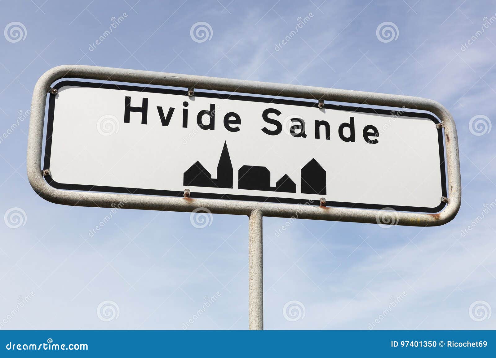 Hvide Sande city road sign stock photo. Image of denmark - 97401350