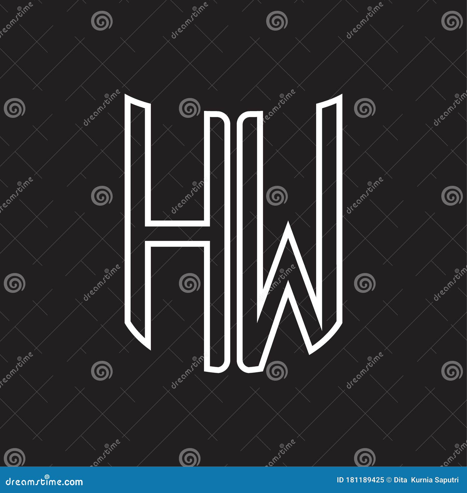 HW Logo Monogram with Ribbon Style Outline Design Template Stock Vector ...