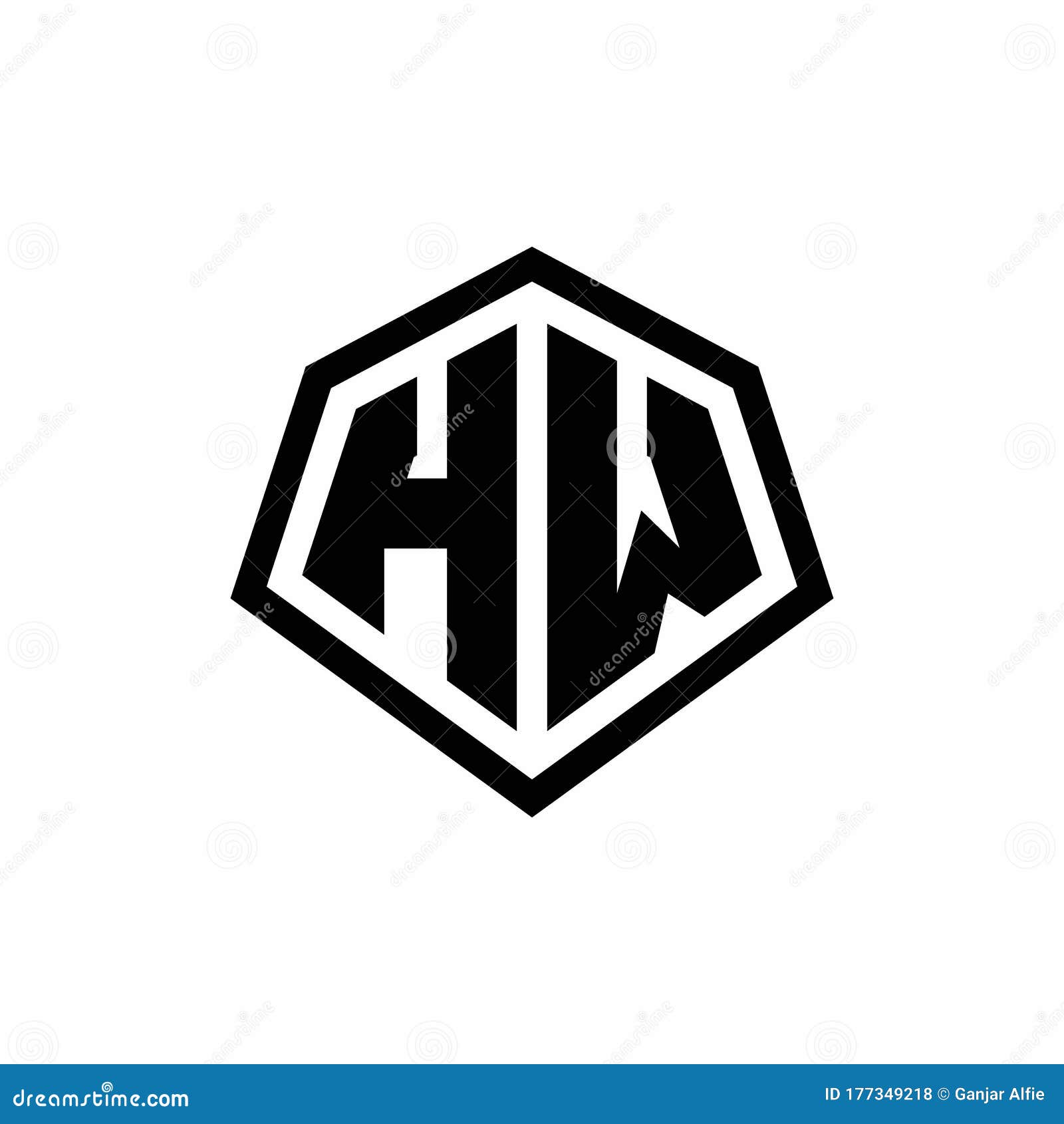 HW Monogram Logo with Hexagon Shape and Line Rounded Style Design ...