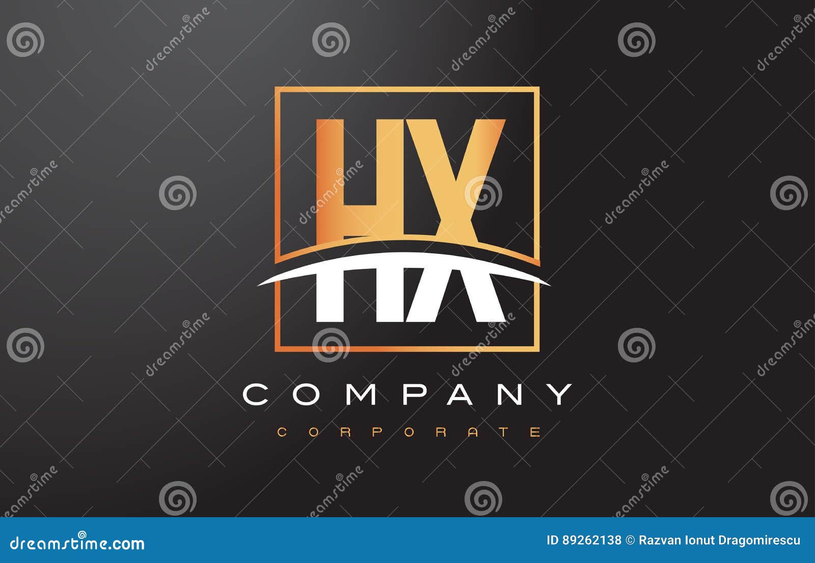 Hx H X Golden Letter Logo Design With Gold Square And Swoosh Stock Vector Illustration Of