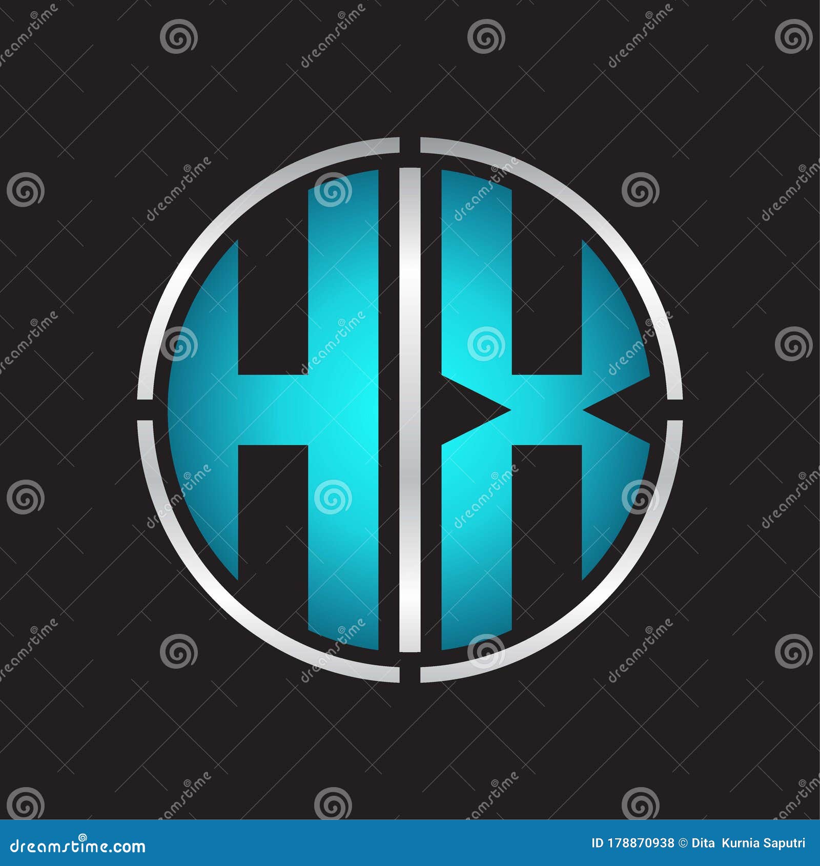 HX Logo Initial with Circle Line Cut Design Template on Blue Colors ...