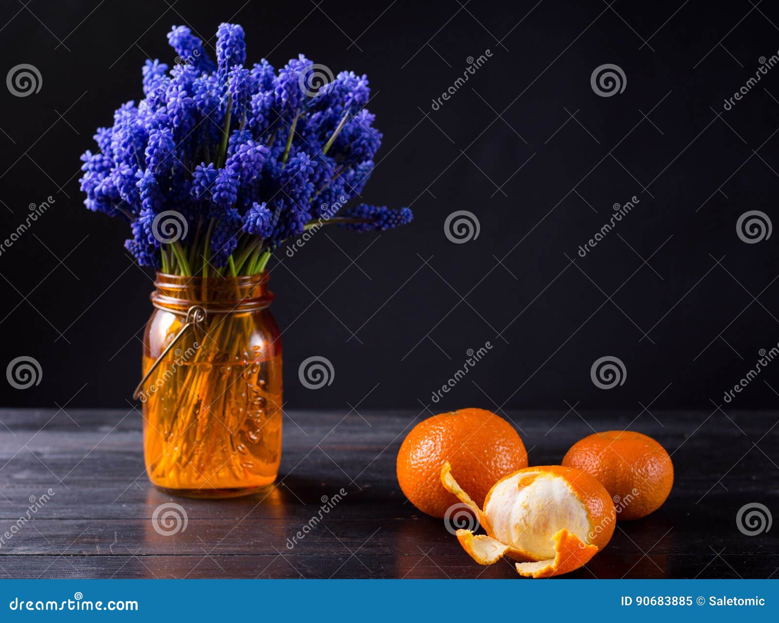Hyacinth Flowers in Vase and Oranges Stock Image - Image of glass, blue ...
