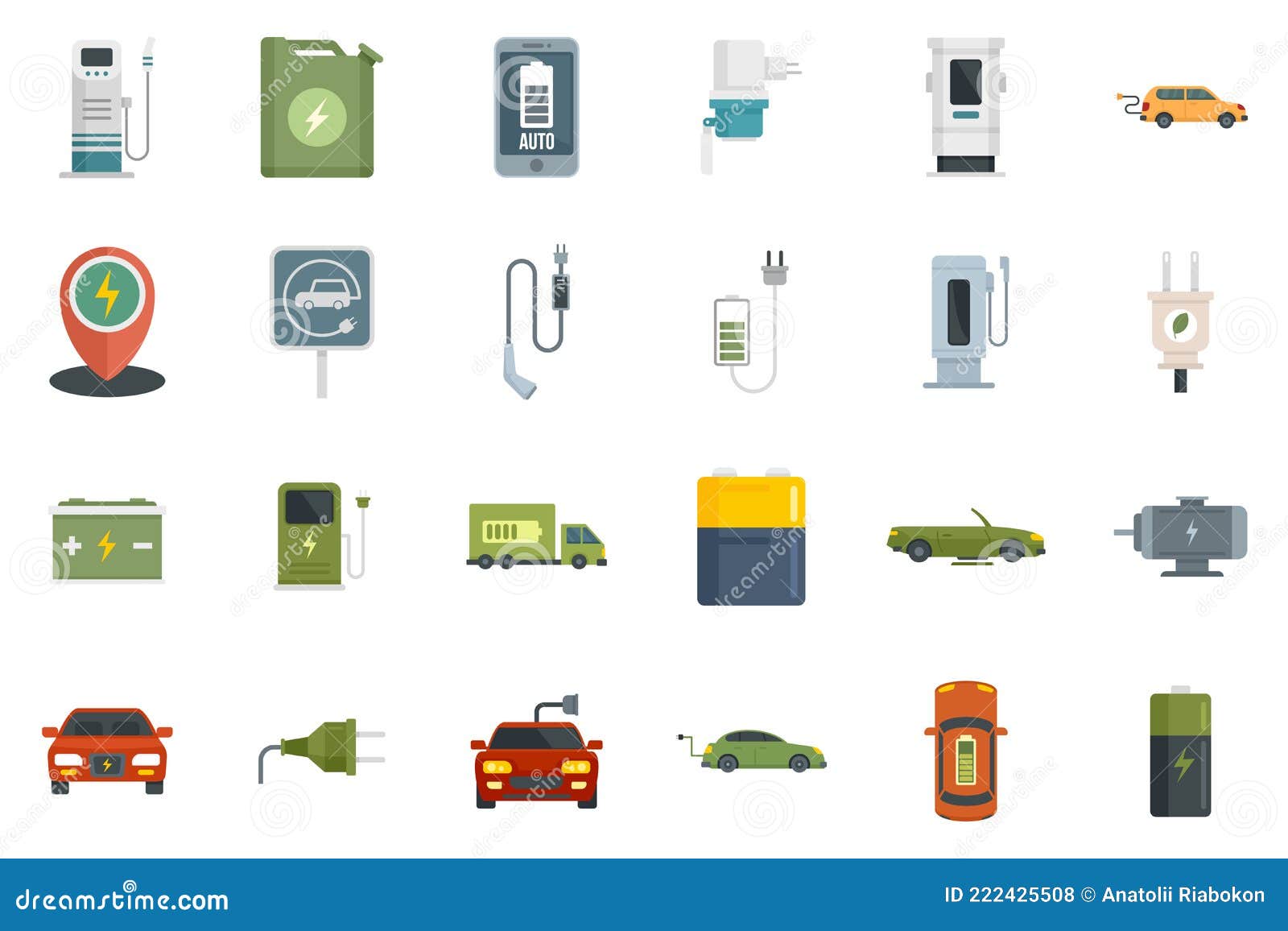 Hybrid Car Icons Set Flat Vector Isolated Stock Vector - Illustration ...