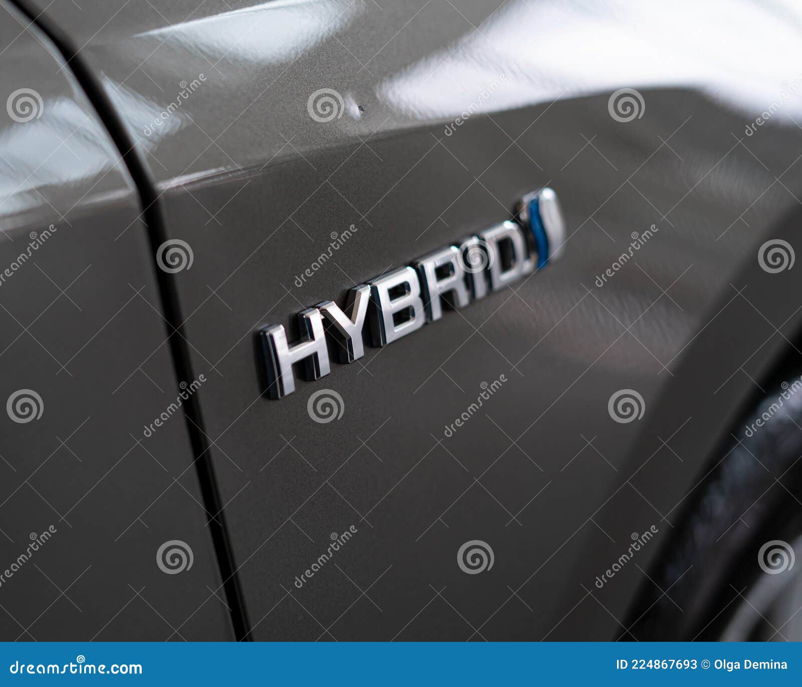 Hybrid Car Logo on the Back Side of Automobile Stock Image - Image of ...
