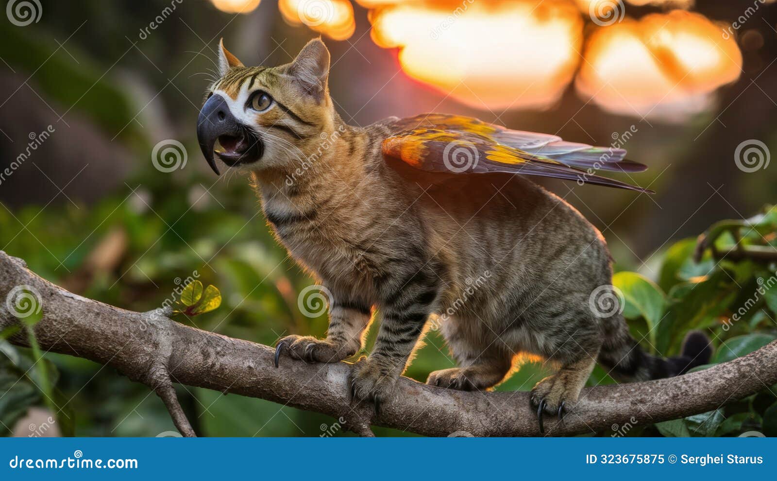 Hybrid of a Cat and Bird, Sitting in the Tree, AI Stock Image - Image ...
