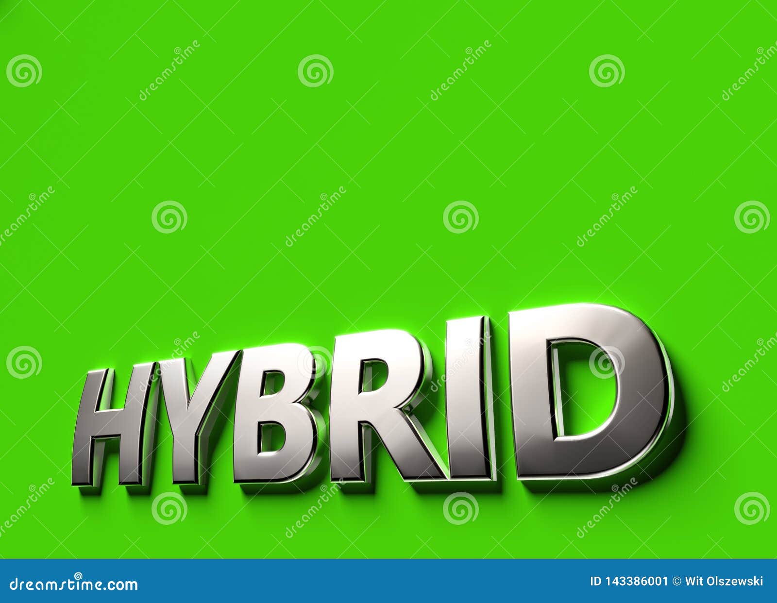 Hybrid 3D Sign or Logo Concept Placed on Green Surface with Copy Space ...