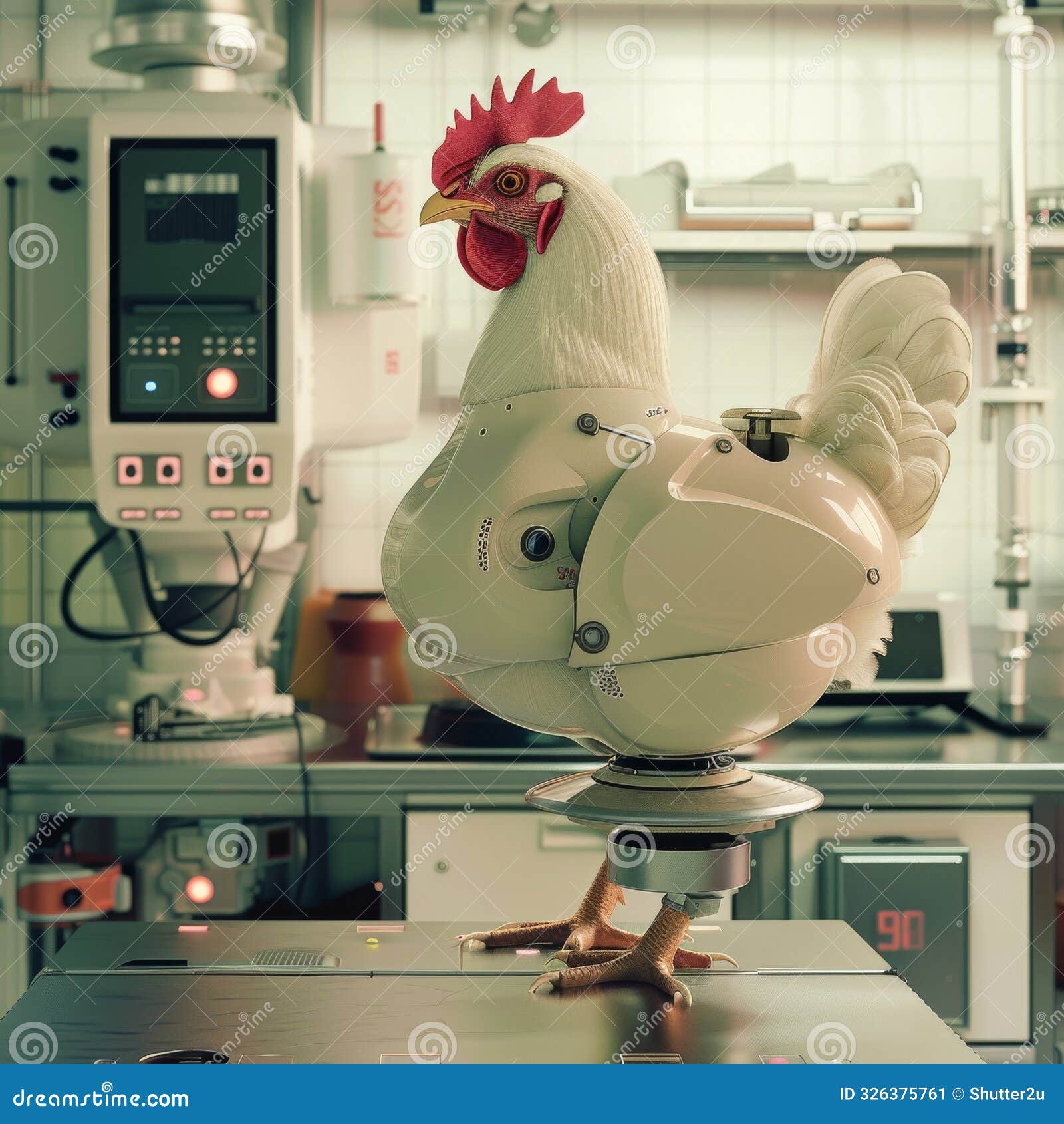 A Hybrid Image of a Chicken Roboticized in a High-tech Farm House ...