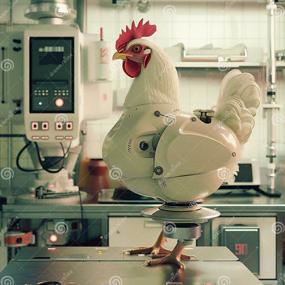 A Hybrid Image of a Chicken Roboticized in a High-tech Farm House ...