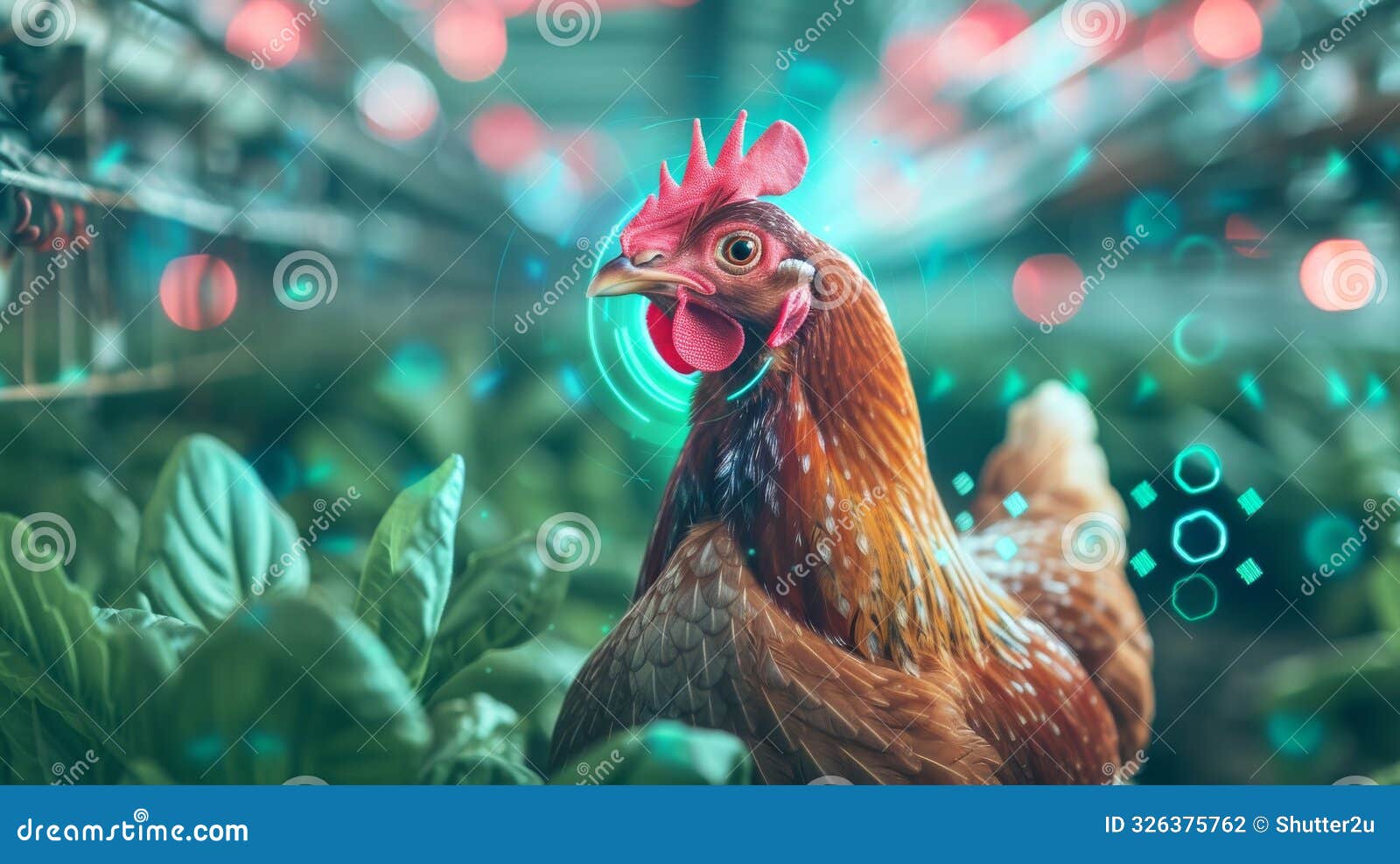 A Hybrid Image Of A Chicken Roboticized In A High-tech Farm House ...