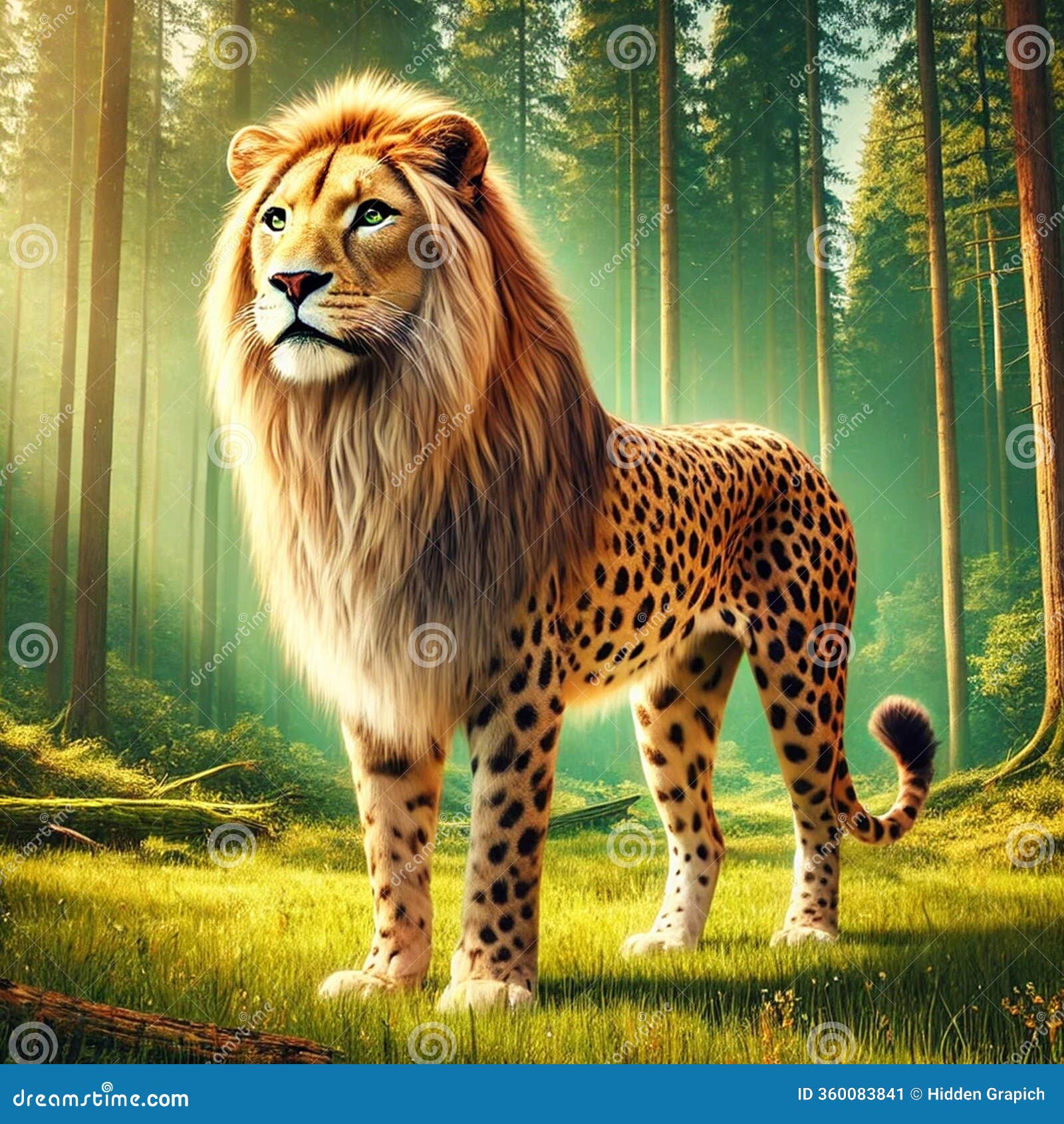 Hybrid of Lion and Cheetah Standing in Forest Ai Generated Stock Image ...