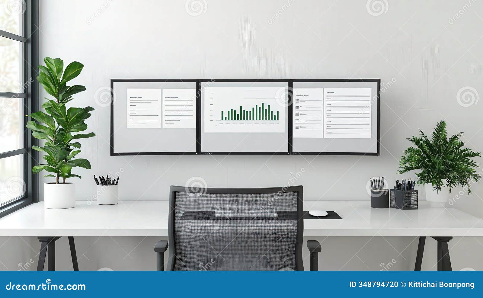 Hybrid Office Setup, Dual Monitors Showcasing a Slide Deck, 3D ...