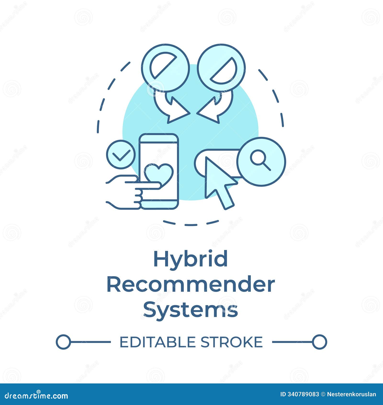 Hybrid Recommender Systems Soft Blue Concept Icon Stock Illustration ...