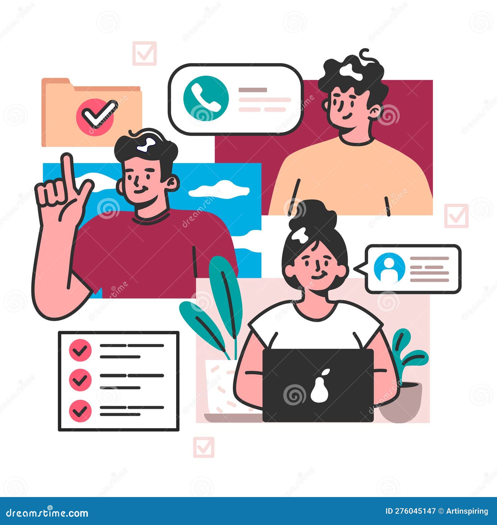 Hybrid Work. Characters with a Flexible Schedule, Working from ...