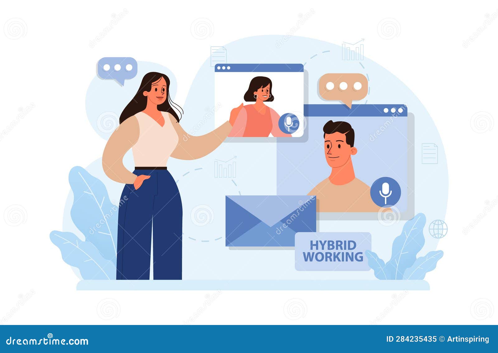 Hybrid Work. Characters with a Flexible Schedule, Working from Office ...