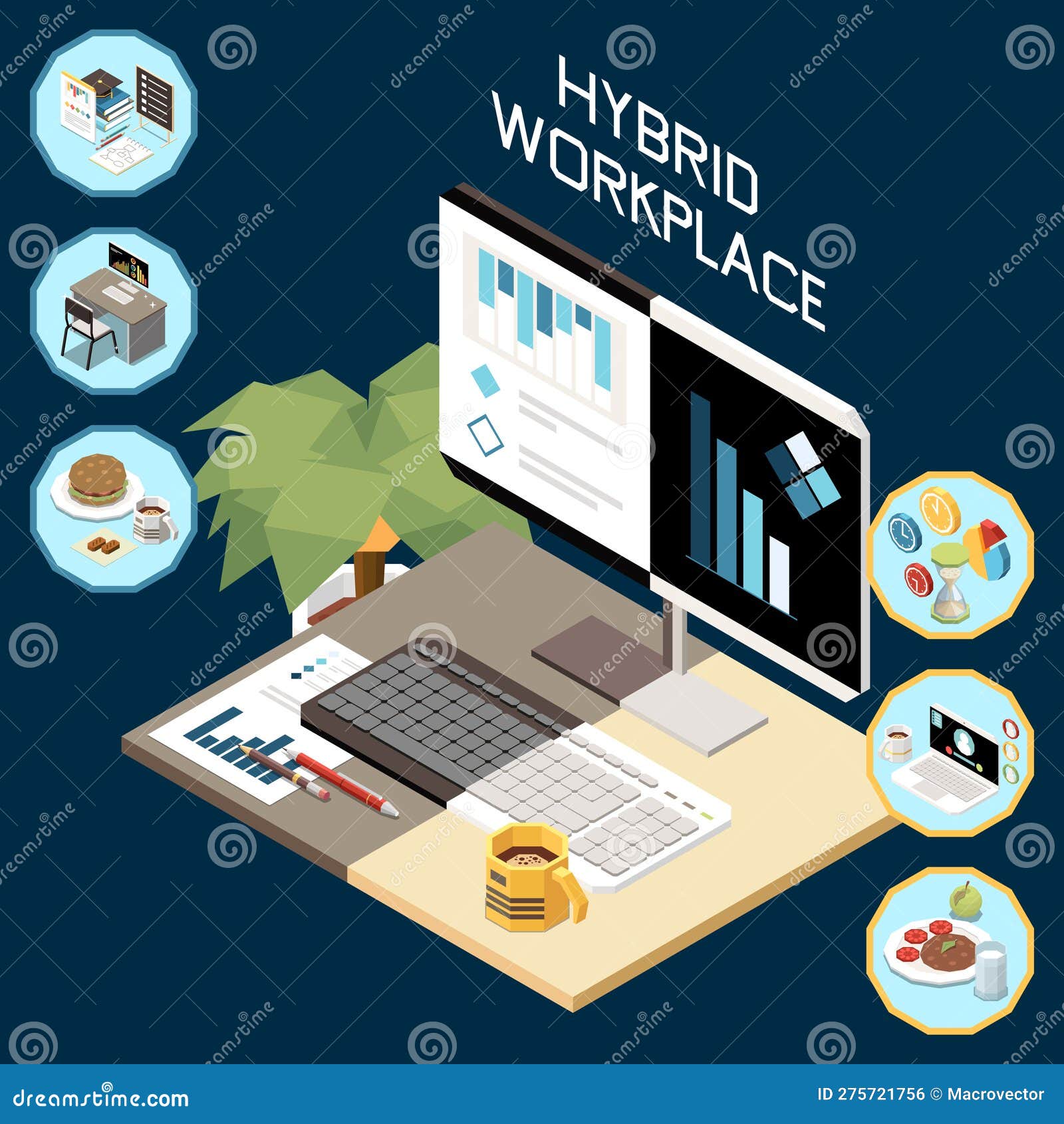 Hybrid Work Concept stock vector. Illustration of hybrid - 275721756