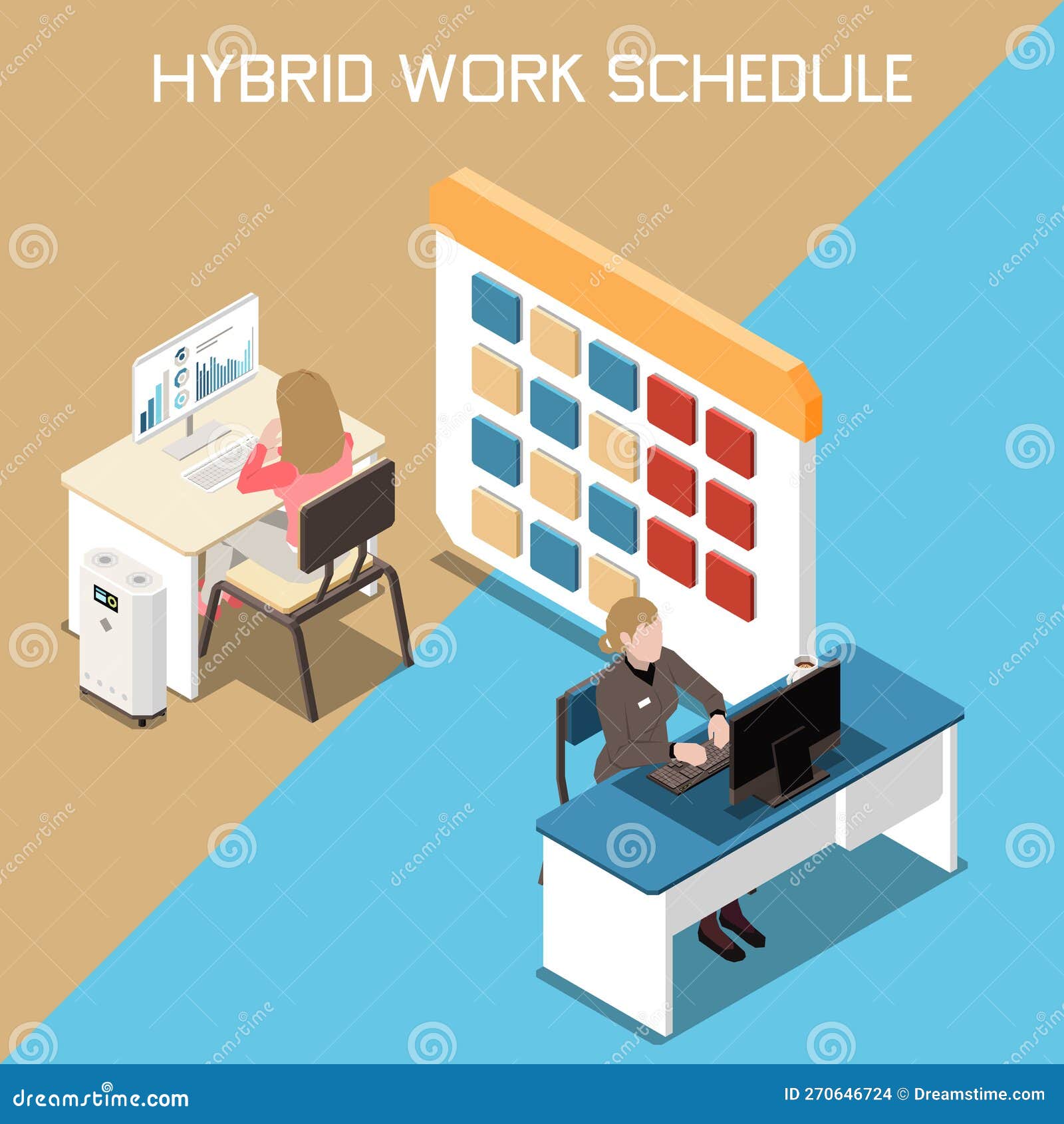 Isometric Hybrid Work Infographics Vector Illustration | CartoonDealer ...