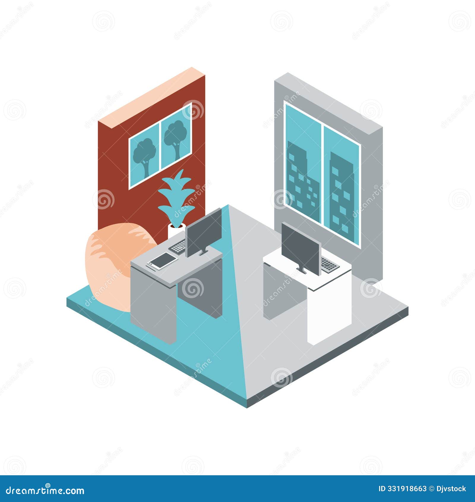 Hybrid Work at Home or Office with Computer Stock Illustration ...