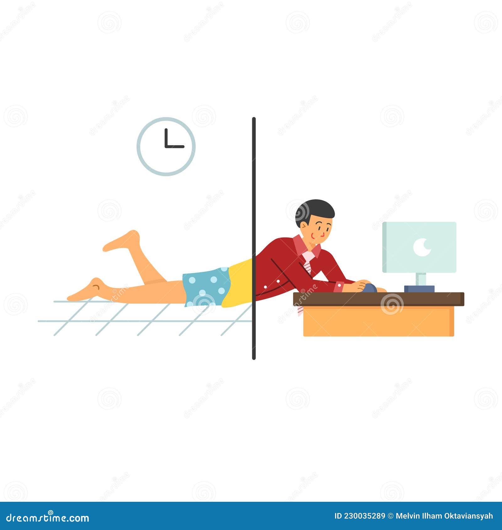 Hybrid Work Vector Illustration for Work Theme Stock Vector ...