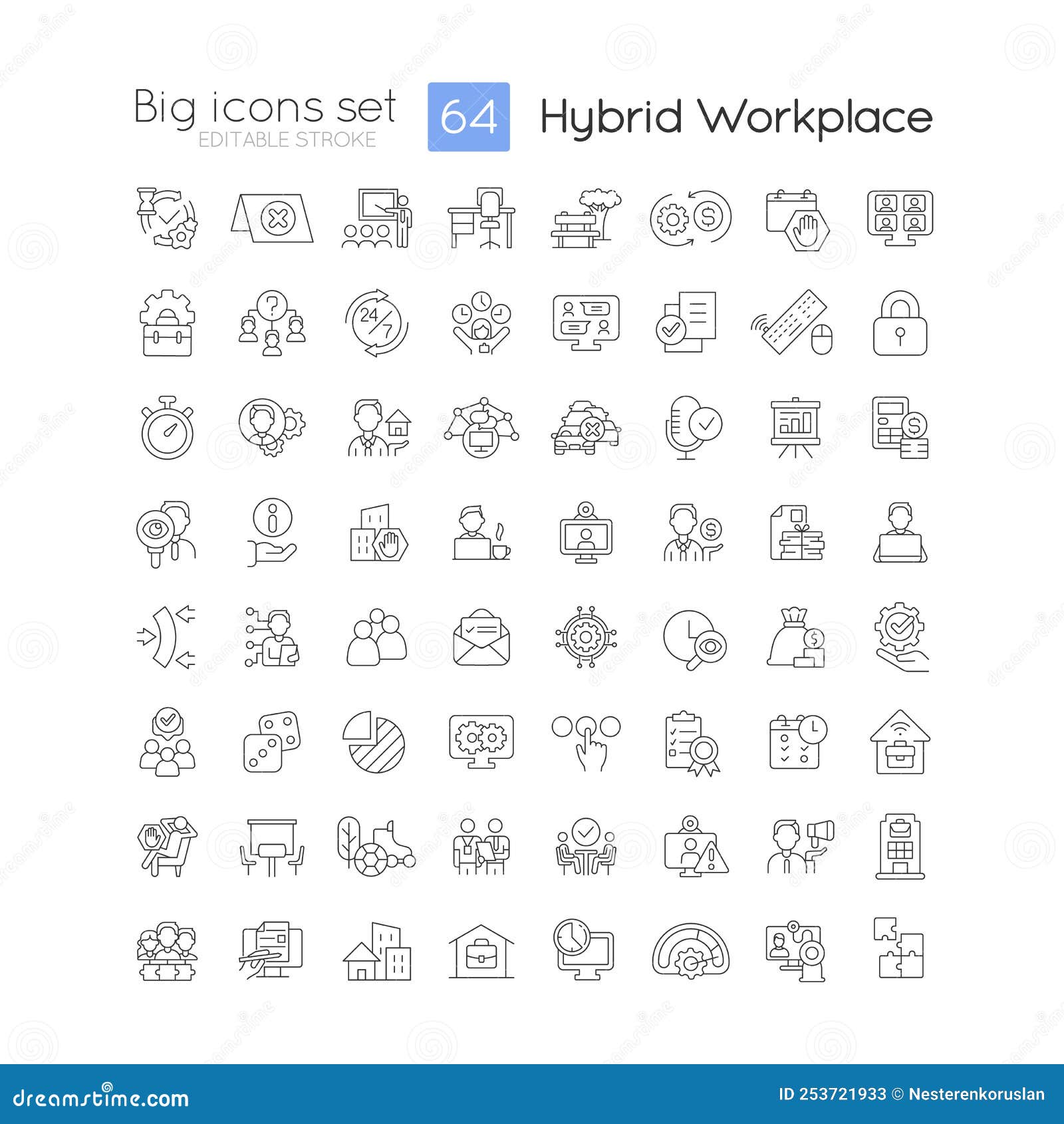 Workplace Linear Icons, Signs, Symbols Vector Line Illustration Set ...