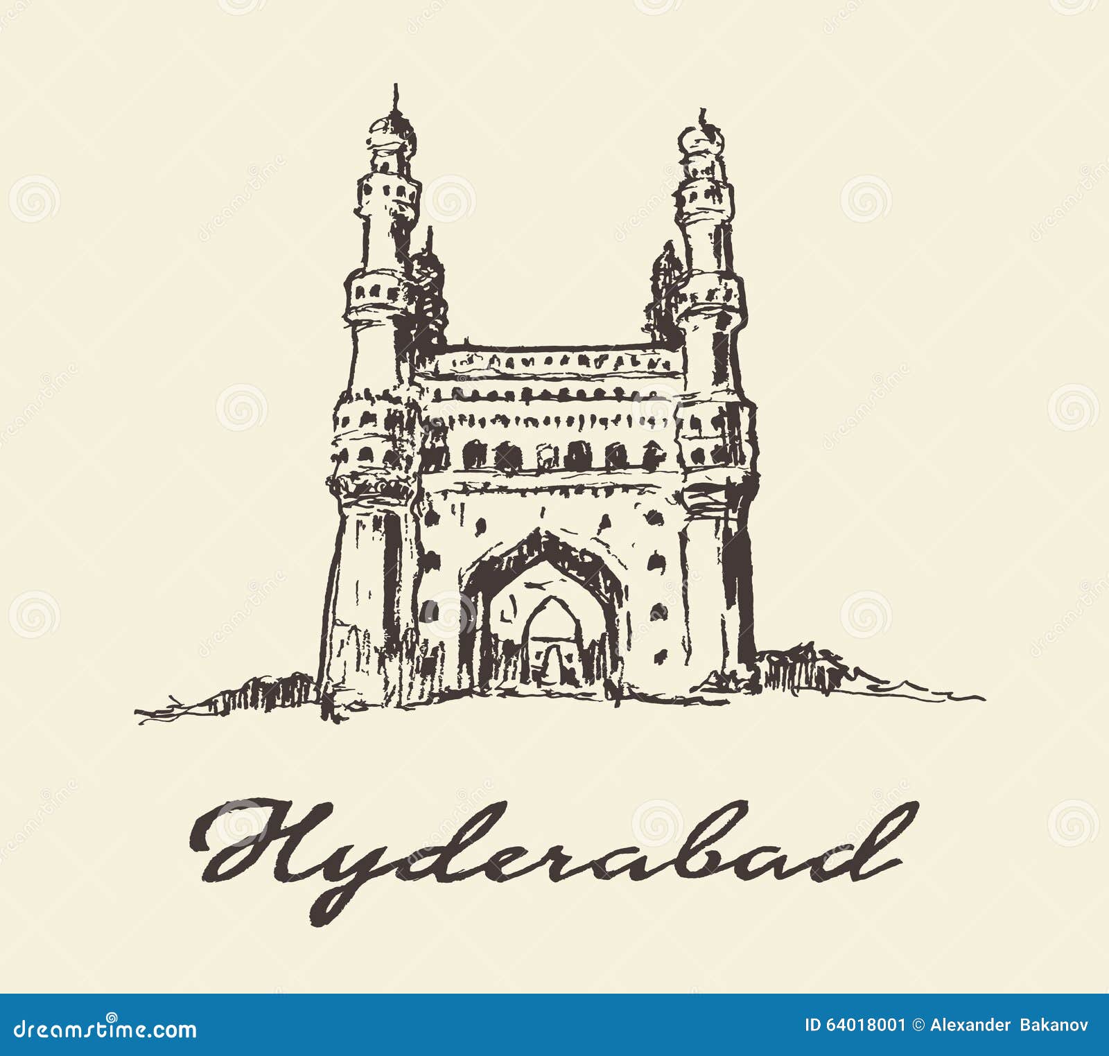 Hyderabad India Charminar Vector Drawn Sketch Stock Vector ...